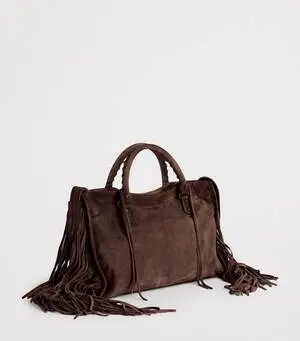 Balenciaga Medium Suede Fringe Le City Top-handle Bag
