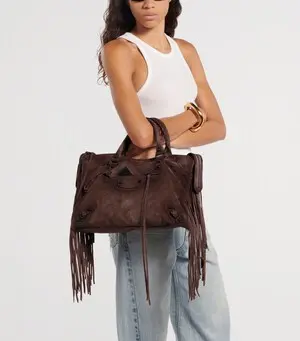 Balenciaga Medium Suede Fringe Le City Top-handle Bag