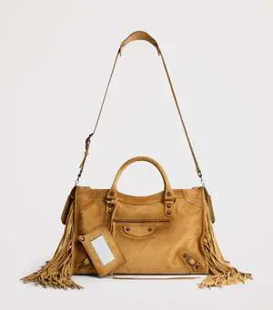 Balenciaga Small Suede Fringe Le City Top-handle Bag