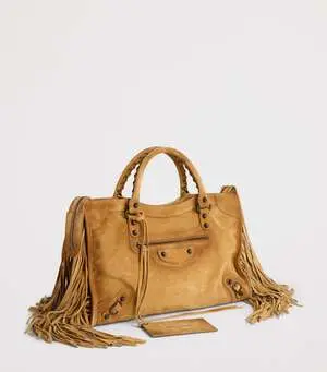 Balenciaga Small Suede Fringe Le City Top-handle Bag
