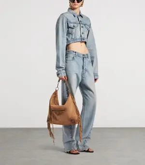 Balenciaga Suede Fringe Shoulder Bag - Brown