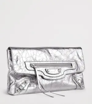Balenciaga Lambskin Le City Clutch Bag - Silver