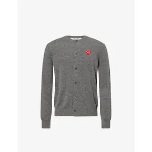 Play Comme Des Garcon Heart-embroidered Knitted Wool Cardigan - Med Gray