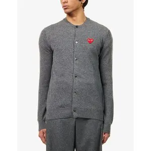 Play Comme Des Garcon Heart-embroidered Wool Cardigan
