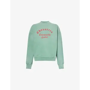 WILLY CHAVARRIA Community Center Crewneck Cotton-jersey Sweatshirt - Uniform Green