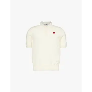 Play Comme Des Garcon Logo-patch Short-sleeve Wool Polo Shirt - Off White