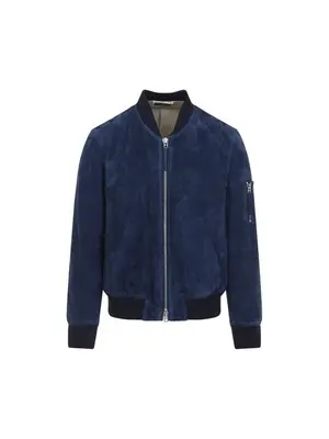 TOM FORD Ribbed Trim Bomber Jacket - Blue