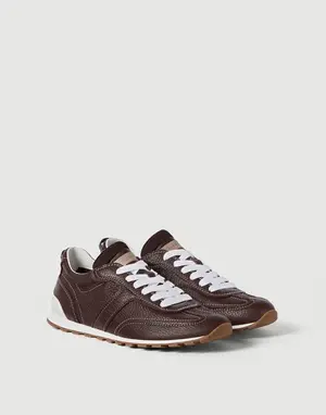 Brunello Cucinelli Grained Soft Leather Runners With Shiny Loops
