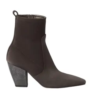Brunello Cucinelli Suede Ankle Boots With Precious Heel - Black