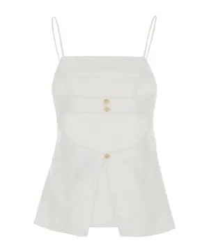 SEMICOUTURE Semi Couture Cut-out Button Linen Top
