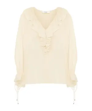 Chloé Ruffled V-neck High-low Top - Nude
