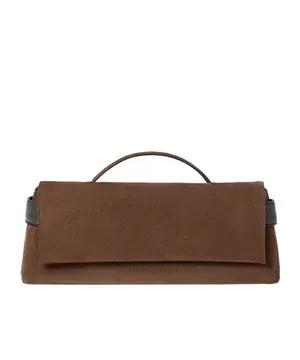 Brunello Cucinelli Essence Clutch Bag In Suede With Precious Bands - Caramel