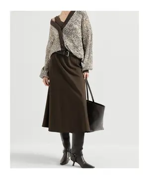 Brunello Cucinelli A-line Flared Hem Midi Skirt - Brown