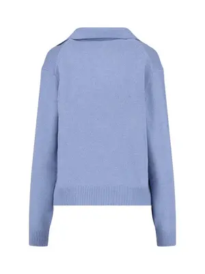 Victoria Beckham Genevieve Wool And Cashmere Blend Polo Shirt - Light Blue