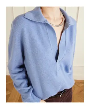 Victoria Beckham Genevieve Wool And Cashmere Blend Polo Shirt - Light Blue