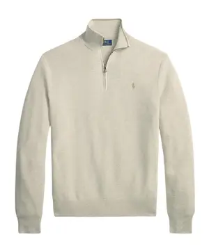 Polo Ralph Lauren Mesh-knit Quarter-zip Sweater - Nude