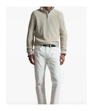 Polo Ralph Lauren Mesh-knit Quarter-zip Sweater - Nude