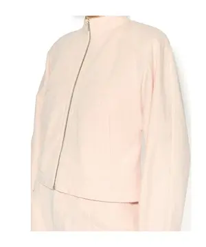 Alaïa Cotton Denim Jacket With High Collar And Zip-up Front - Pink