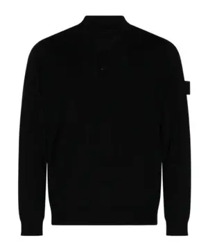 Stone Island Long-sleeved Knit Polo Shirt - Black