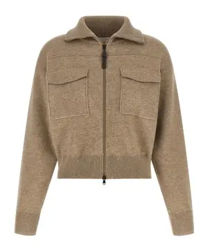 Brunello Cucinelli High Neck Zip-up Cardigan - Light Brown