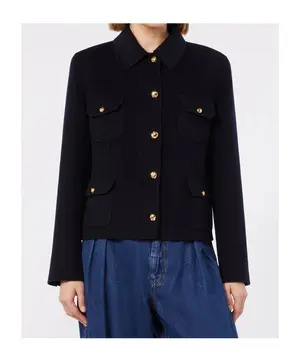 Max Mara Fitted Jacket With Metal Buttons - Navy Blue