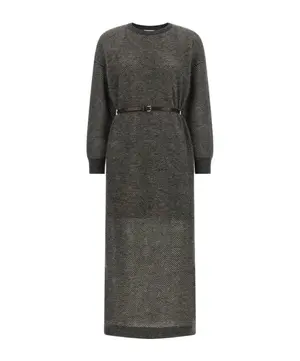 Brunello Cucinelli Monile Belted Mesh-knit Midi Dress - Grey