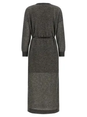 Brunello Cucinelli Monile Belted Mesh-knit Midi Dress