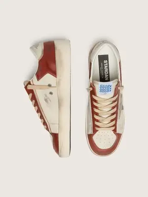 GOLDEN GOOSE Stardan Leather Sneakers - White And Brick Red