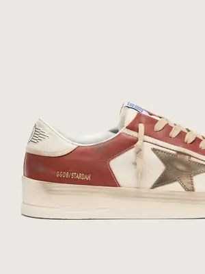 GOLDEN GOOSE Stardan Leather Sneakers - White And Brick Red