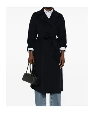 Max Mara Belted Lapel Coat - Navy Blue