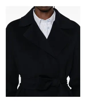 Max Mara Belted Lapel Coat - Navy Blue