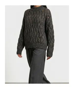 Brunello Cucinelli Dazzling Waves Mohair Blend Sweater - Black