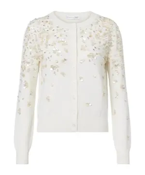 Oscar De La Renta Embroidered Virgin Wool Cardigan - White