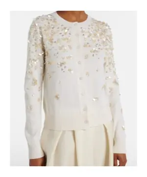 Oscar De La Renta Embroidered Virgin Wool Cardigan