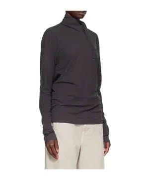 LEMAIRE Tie-detailed Long Sleeve T-shirt - Basalt