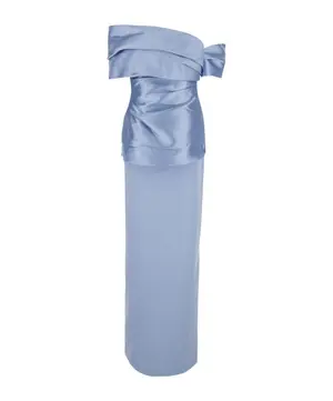 Solace Off-shoulder Peplum-detail Maxi Dress - Light Blue