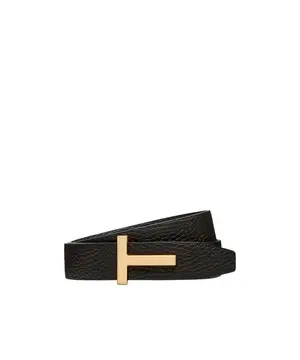 TOM FORD T-logo Leather Belt - Smoke Grey/black