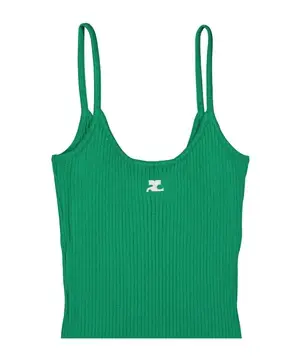 COURREGES Ribbed Logo Knit Top - Green