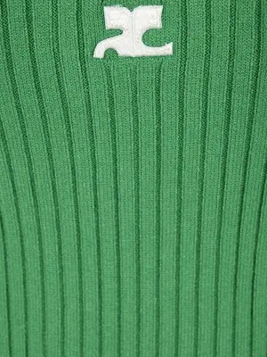 COURREGES Ribbed Logo Knit Top - Green