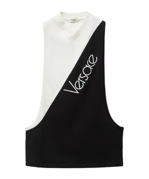 Versace Embroidered-logo Cotton-jersey Tank Top - Black