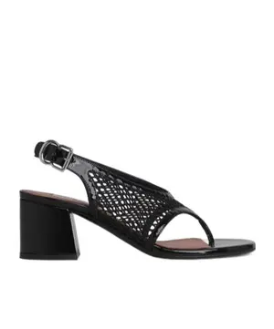 Alaïa Fishnet Heel Sandals In Patent Leather - Black