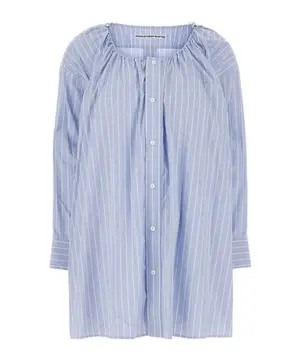 Alexander Wang Bungee Scoop Neck Mini Shirt Dress - Light Blue Stripe