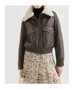 Brunello Cucinelli Shearling Collar Bomber Jacket - Black