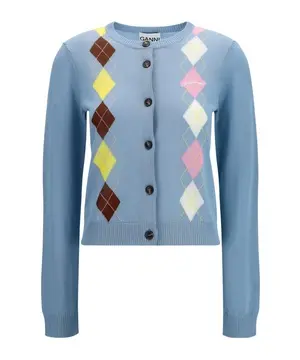GANNI Argyle Buttoned Cardigan - Blue