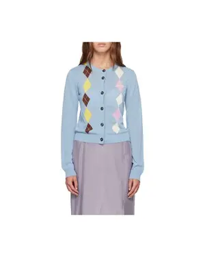 GANNI Argyle Buttoned Cardigan - Blue