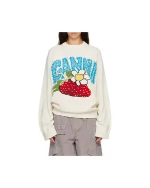 GANNI Strawberry Print Oversized Jumper