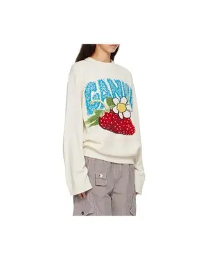 GANNI Strawberry Print Oversized Jumper