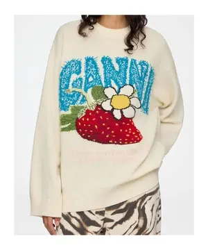 GANNI Strawberry Print Oversized Jumper