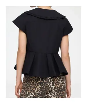 GANNI Ruffled Peplum Poplin Top - Black