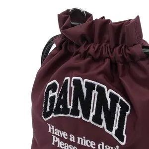 GANNI Logo Drawstring Clutch Bag - Brown